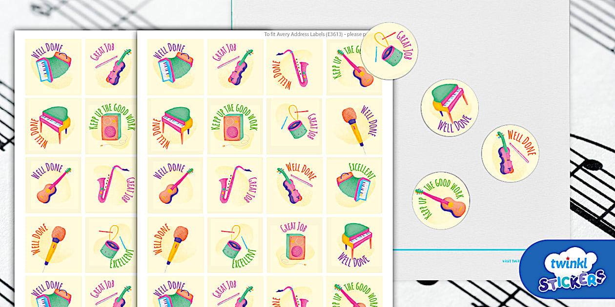 Music Reward Stickers - Well Done (Teacher-Made) - Twinkl