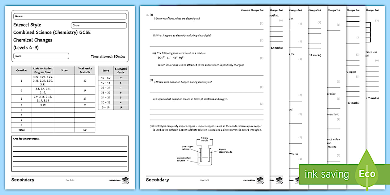 Black and White Edexcel-Style Combined Science (Chemistry) Test: Chemical