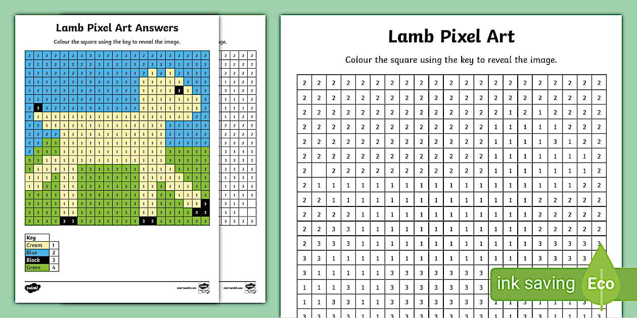 Lamb Pixel Art Template | Twinkl | KS1 | Pixel Art Ideas