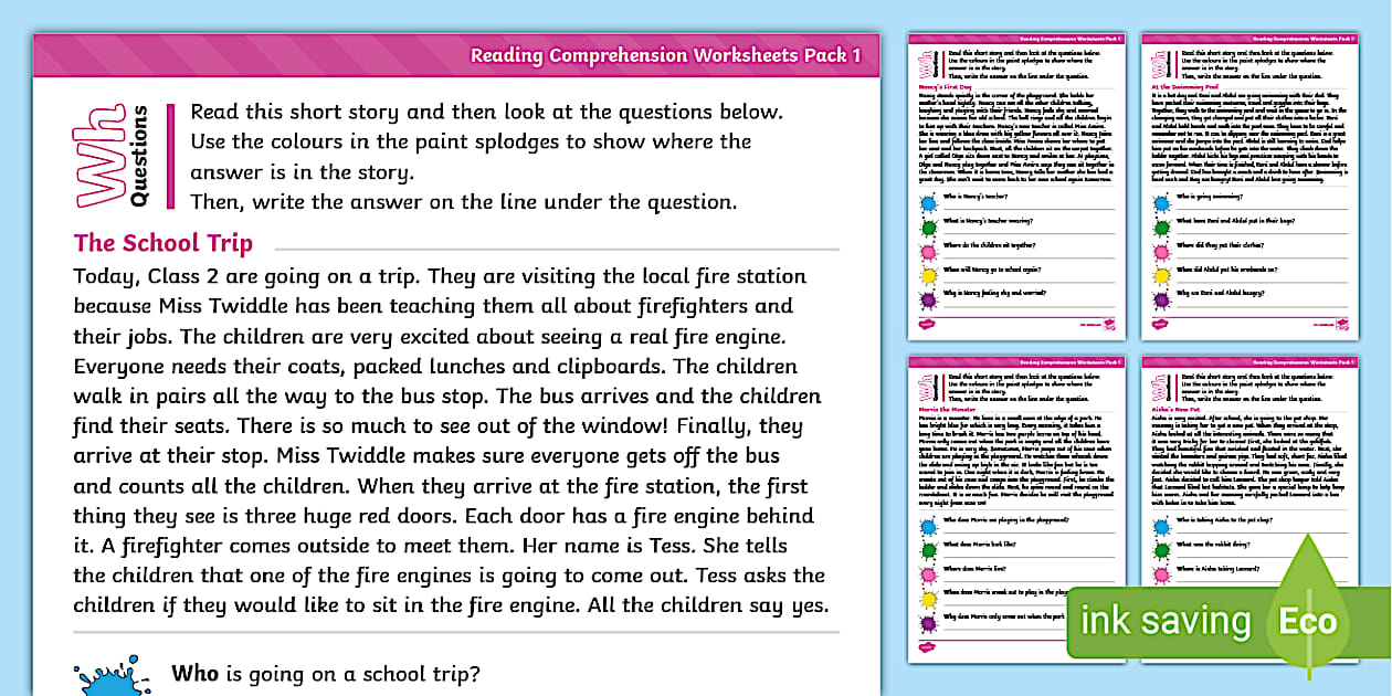 ‘wh’ Questions Reading Comprehension Worksheets PDF – KS1