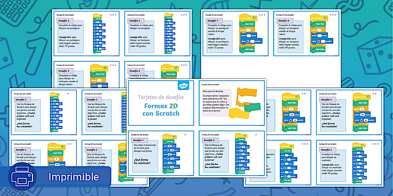 Tarjetas de desafío: Formas 2D con Scratch (Teacher-Made)