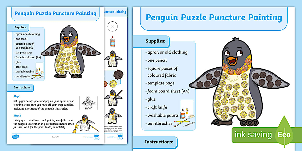 Penguin Puzzle Puncture Painting Craft (Teacher-Made)