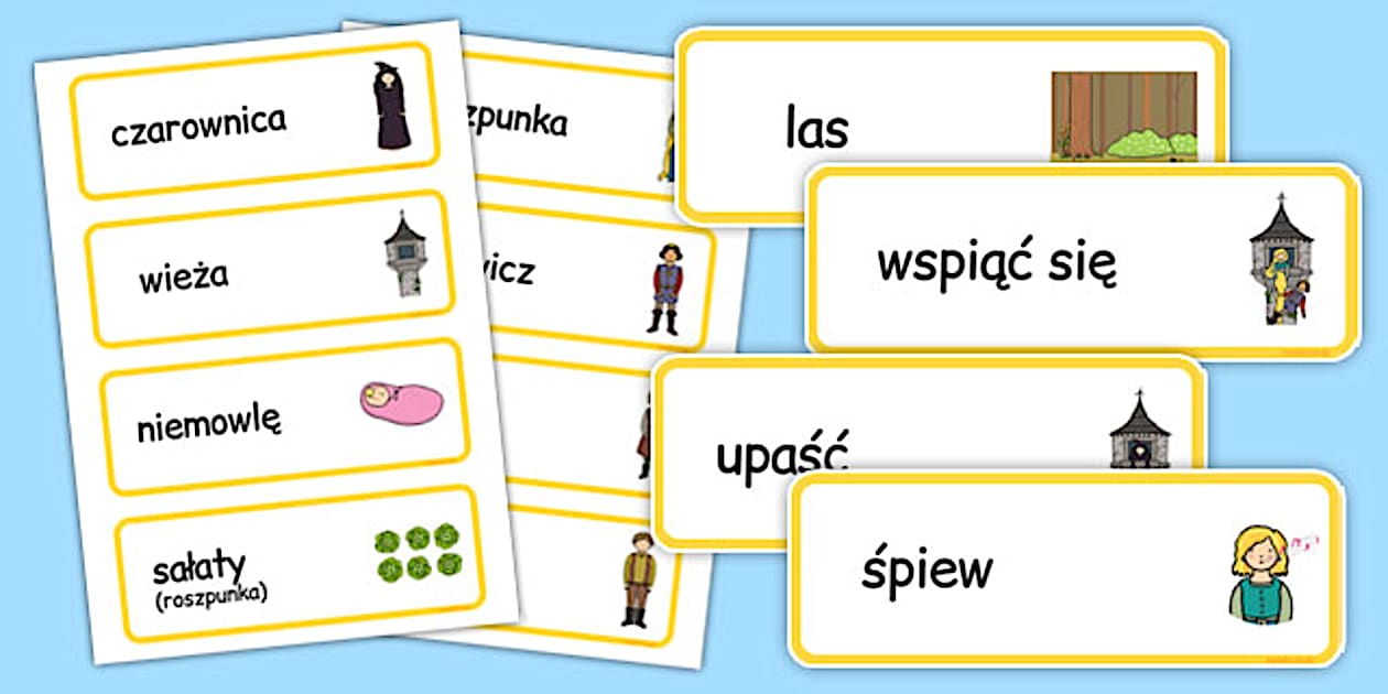 Karty ze słownictwem Roszpunka po polsku - Twinkl