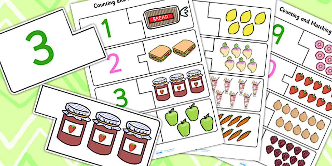 1-12 Food Themed Counting Matching Puzzle - Twinkl