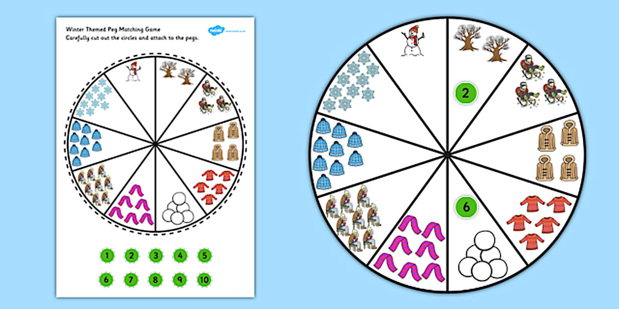 Winter Themed Counting to 10 Peg Matching Game - Twinkl