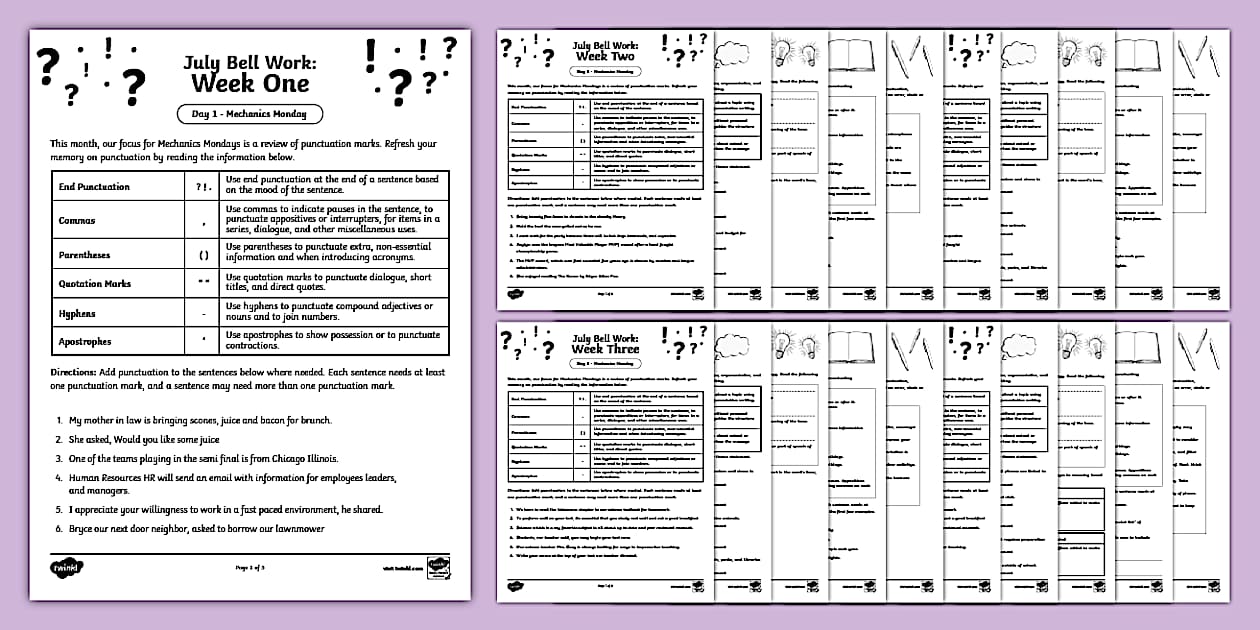 Sixth Grade ELA July Bell Work Bundle - Twinkl