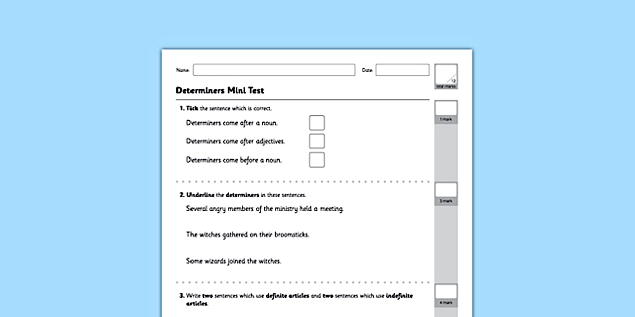 KS1 Determiners Test | SpaG Mini Test (teacher made)