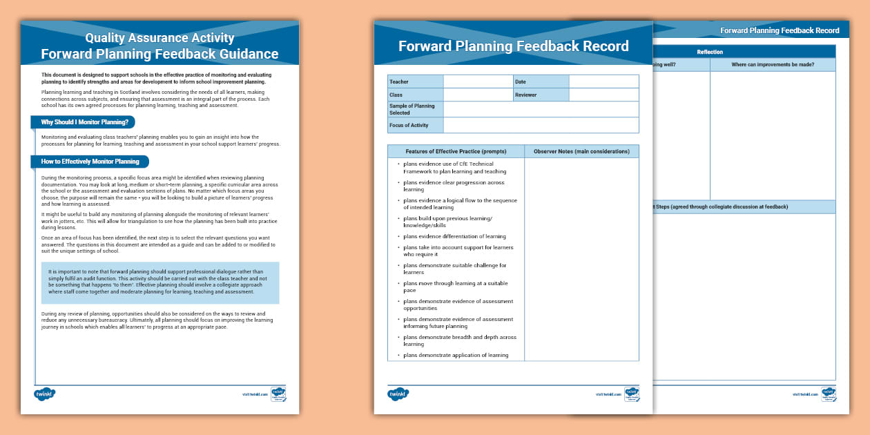 Forward Planning Feedback Record (Lehrer gemacht) - Twinkl