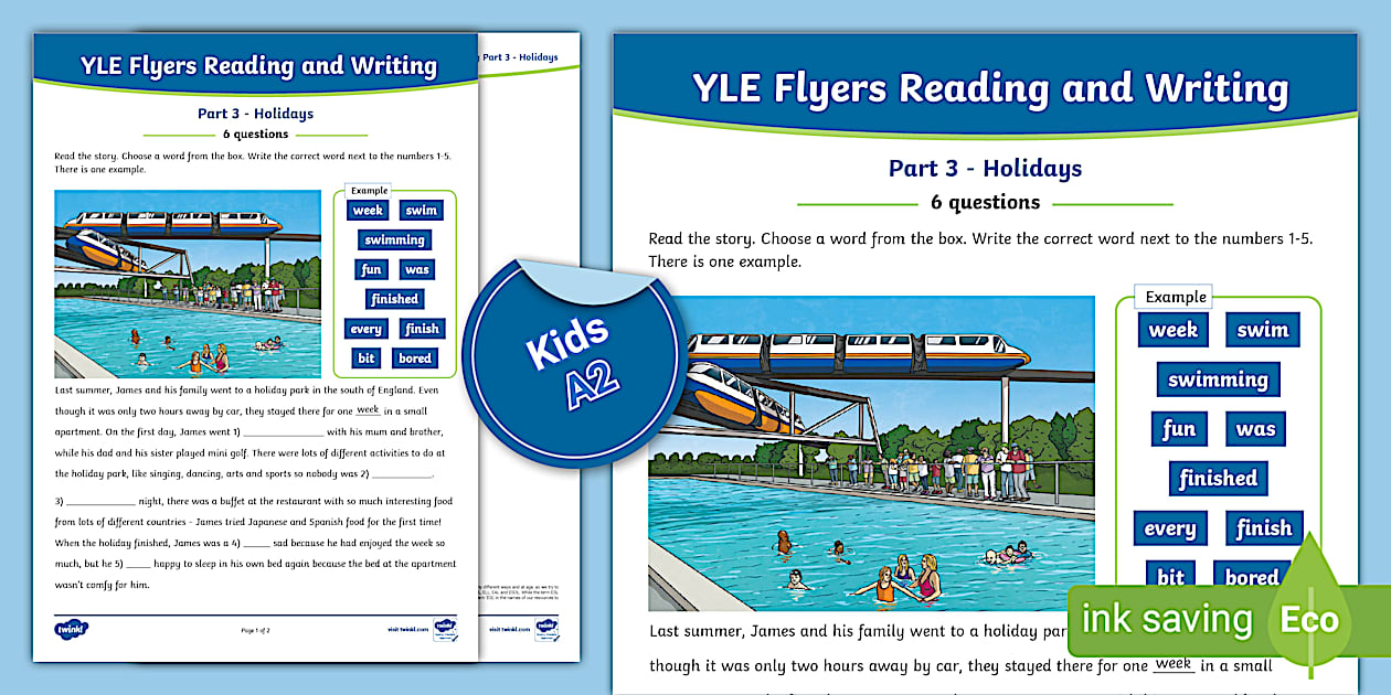 ESL YLE Flyers Reading and Writing Part 3 Activity Sheet (Holidays) [Kids, A2]