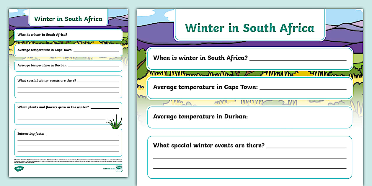 Winter in South Africa Fact File Template - Twinkl