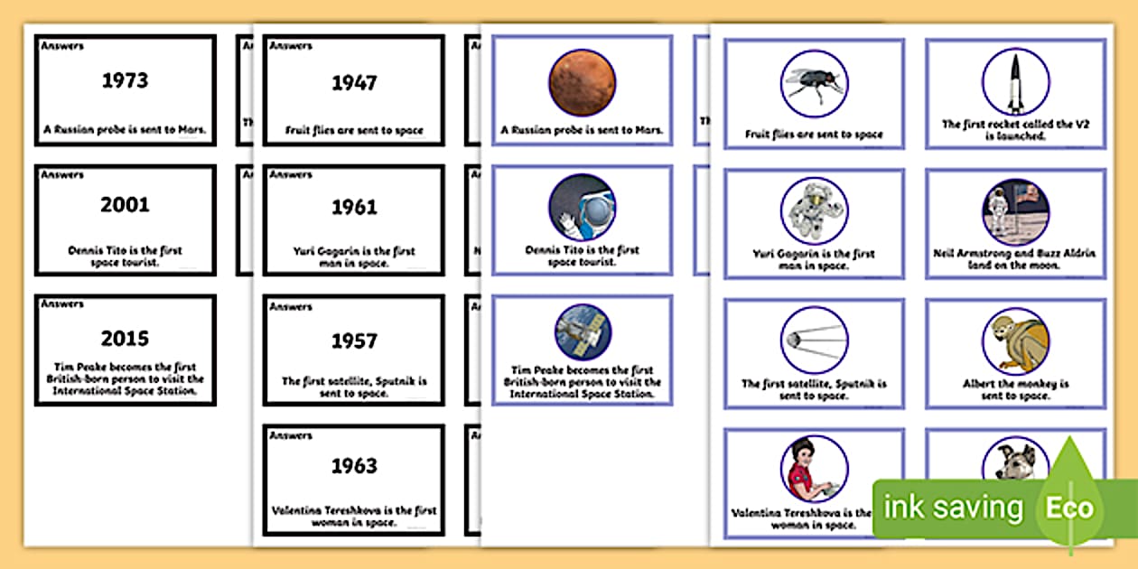Black and White Space Travel Timeline Mixed Up Order Activity