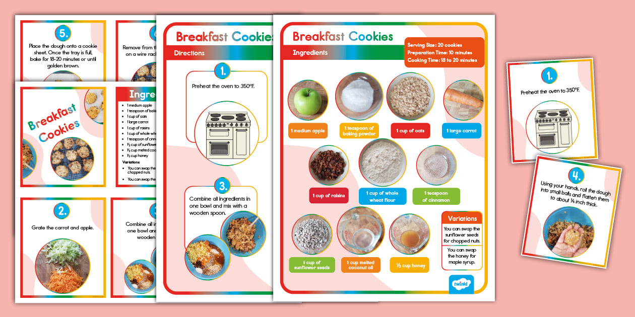 Breakfast Cookies Recipe and Sequencing Cards - Twinkl