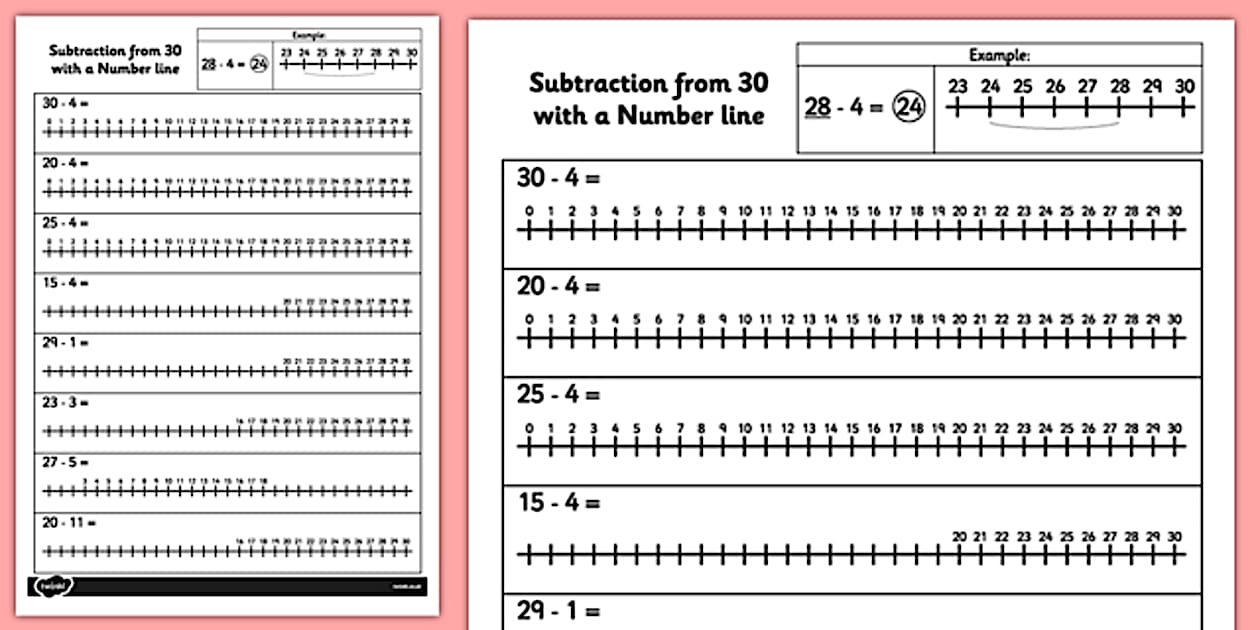 Editable Subtraction from 30 with a Number Line Worksheet