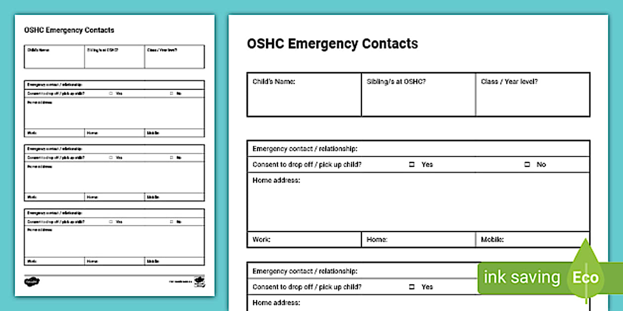 OSHC Emergency Contacts (teacher made) - Twinkl
