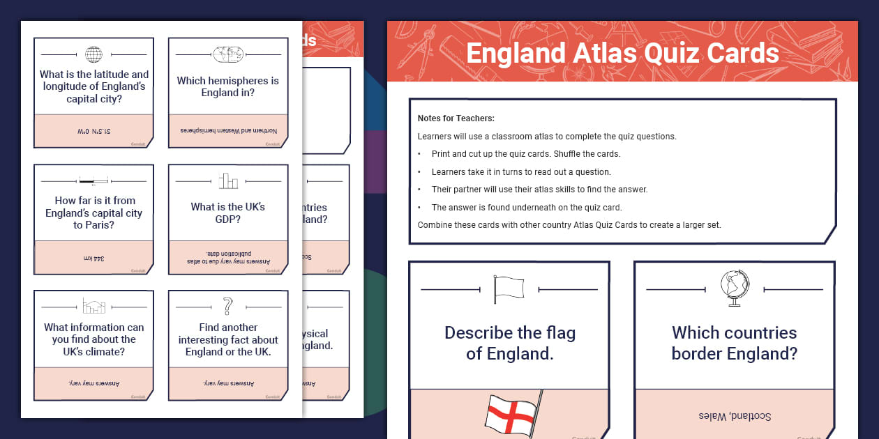 England Atlas Quiz Cards (teacher made) - Twinkl