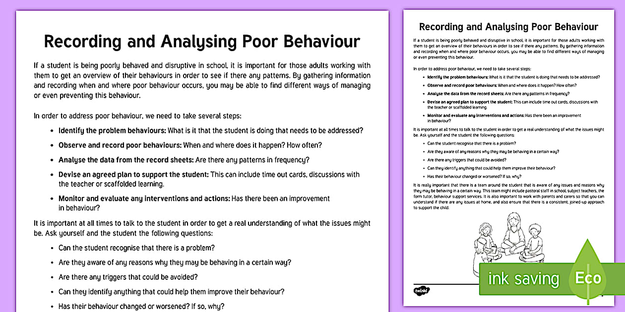 How to Identify, Track and Analyse Poor Behaviour Adult Guidance