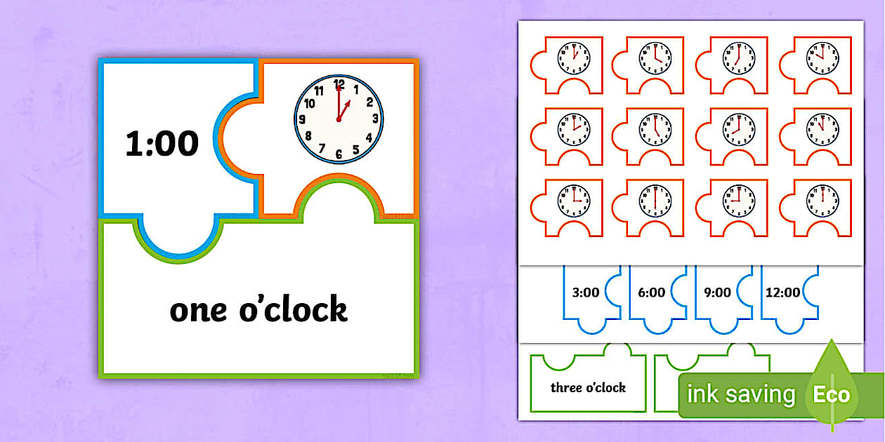 O'Clock Times Jigsaw Puzzle Activity Sheets - Twinkl