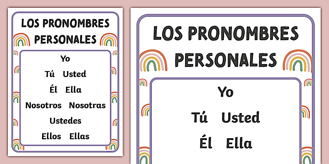 Póster: Los Pronombres Personales - Diseño Arcoíris Pastel