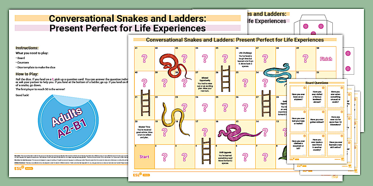ESL Conversational Snakes and Ladders: Present Perfect for Life Experiences