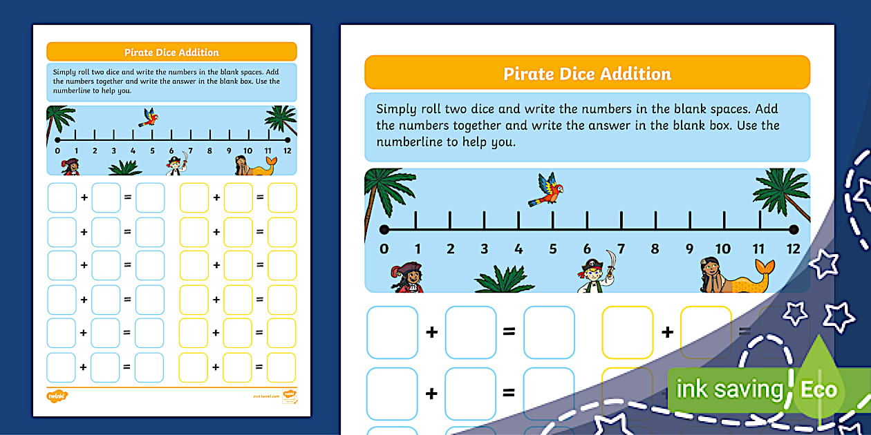 Pirate Dice Addition (teacher made) - Twinkl