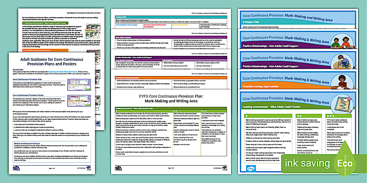 Mark-Making/Writing Continuous Provision Planning and Poster