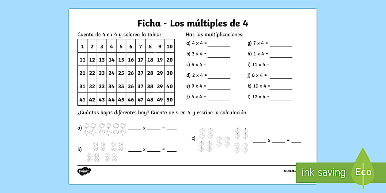 Los multiples de 4 Ficha de actividad (teacher made)