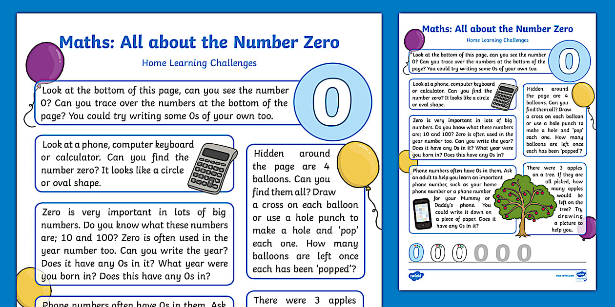 EYFS Maths: Number Zero-Themed Home Learning Challenges