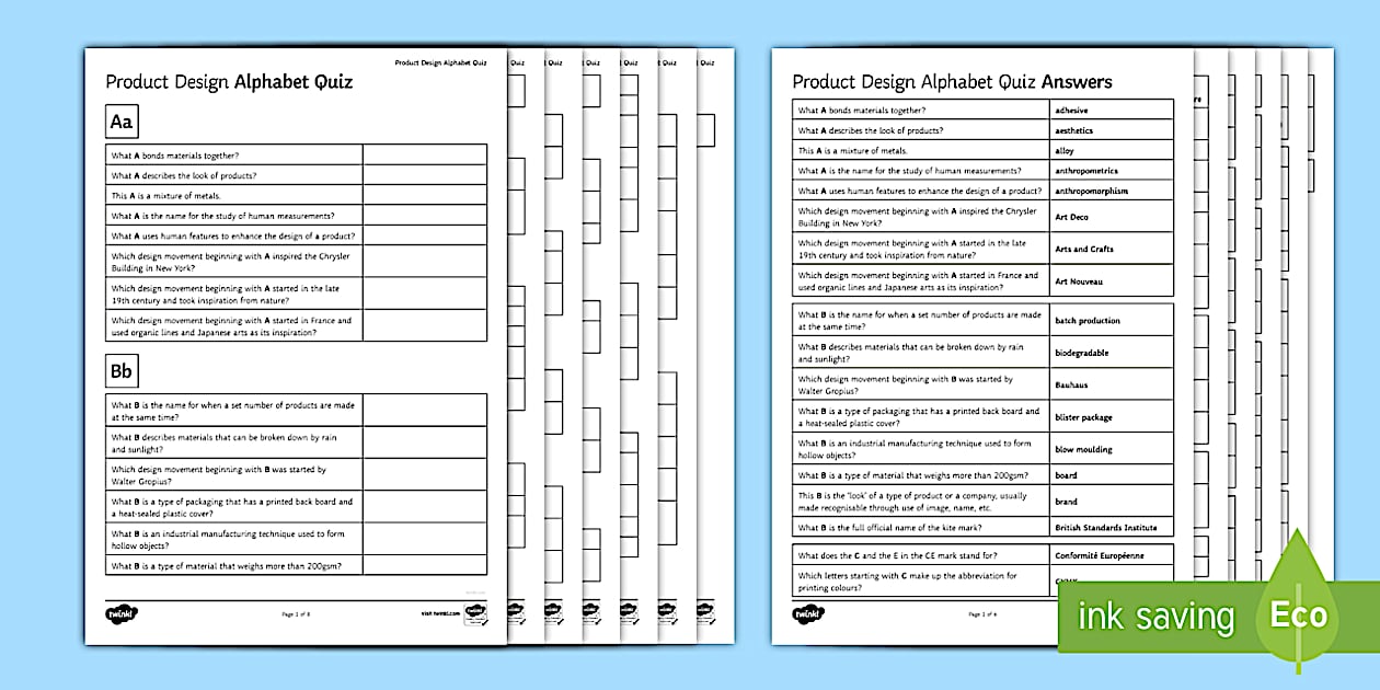 A-Z Design and Technology Key Terms Quiz - Twinkl