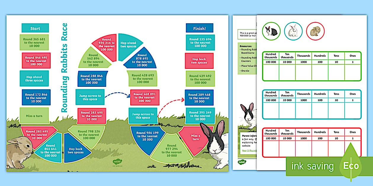 Editable Rounding Rabbits Maths Board Game - Twinkl
