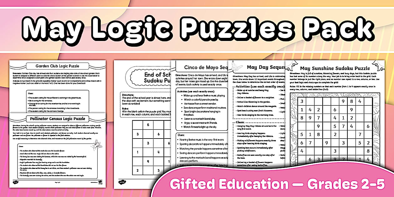 May Logic Puzzles Pack for Gifted Education | 2nd-5th Grade