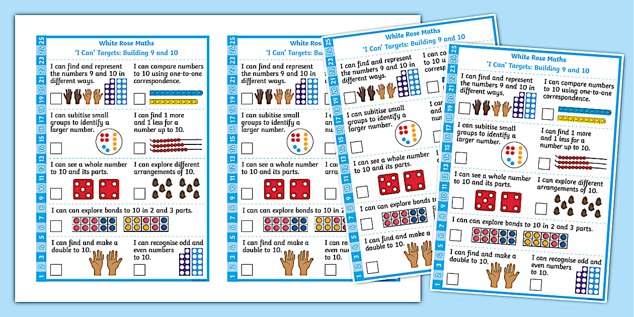 👉 EYFS Maths Targets White Rose Maths Building 9 and 10 Twinkl