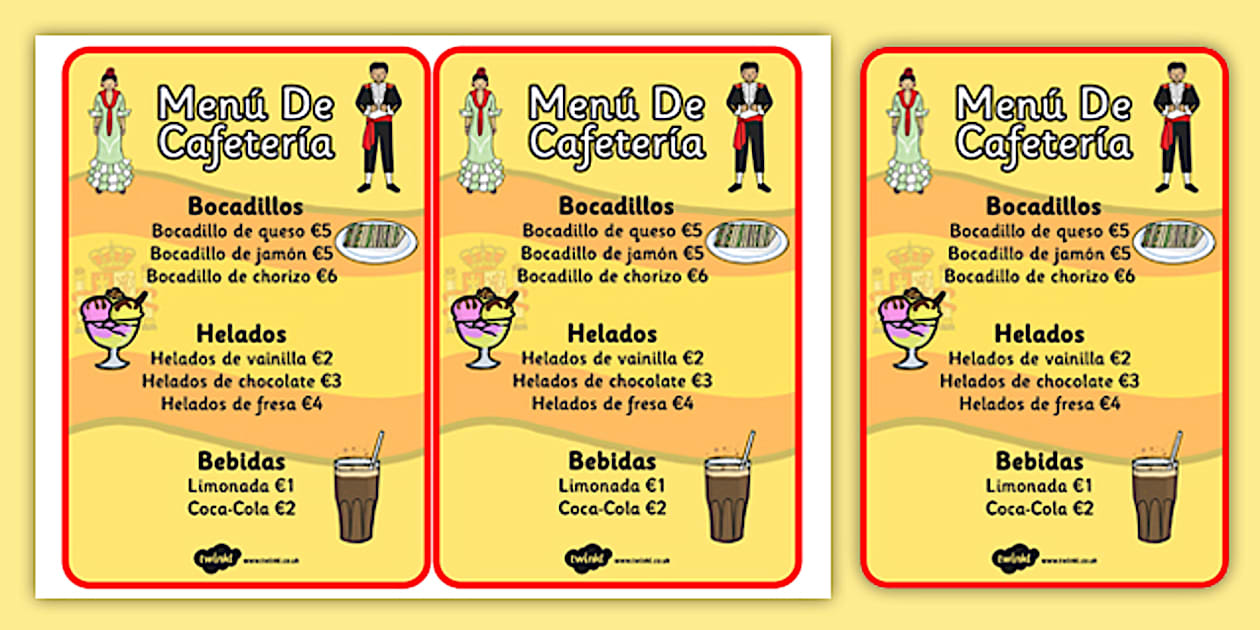 Spanish Cafe Role Play Menu