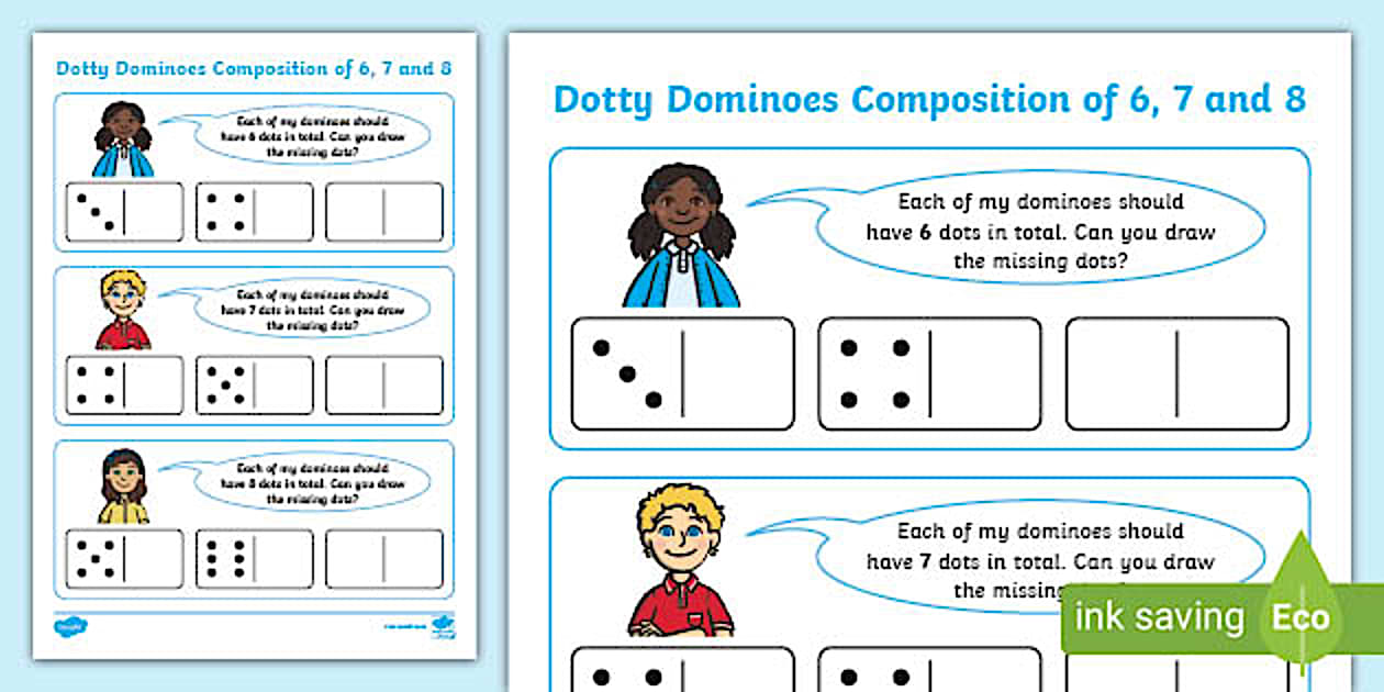 Editable Dotty Dominoes Composition of 6, 7 and 8 Worksheet