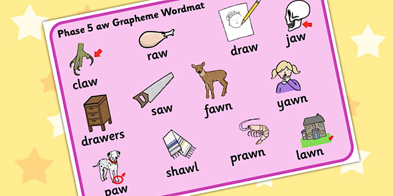 Phase 5 aw Grapheme Word Mat (teacher made) - Twinkl