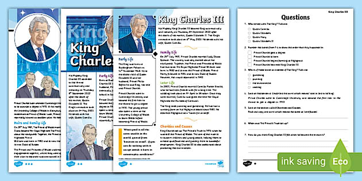 King Charles III Reading Comprehension Activity [Ages7-9]