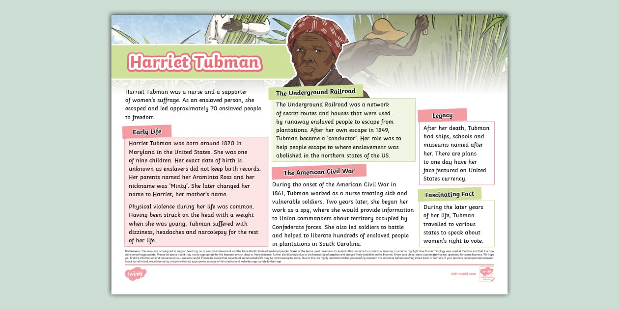 Harriet Tubman Fact File - Twinkl - KS2 - Twinkl