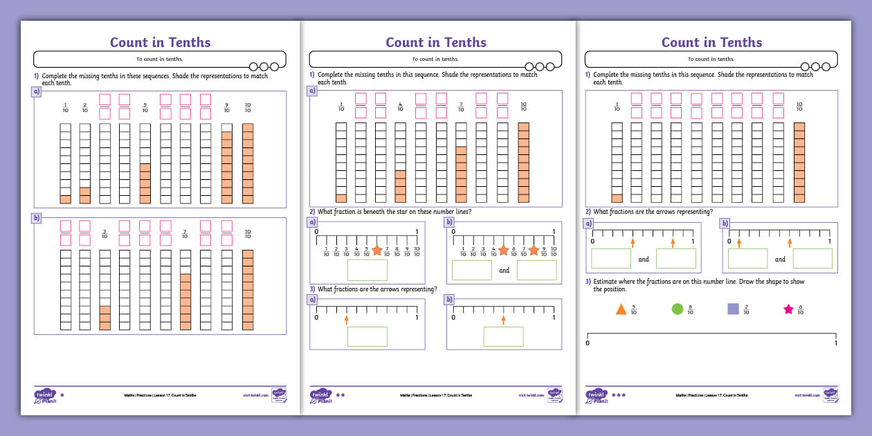 👉 Count in Tenths Differentiated Worksheets - Twinkl