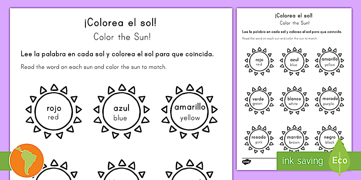 Color the Sun Worksheet English/Spanish | Twinkl USA