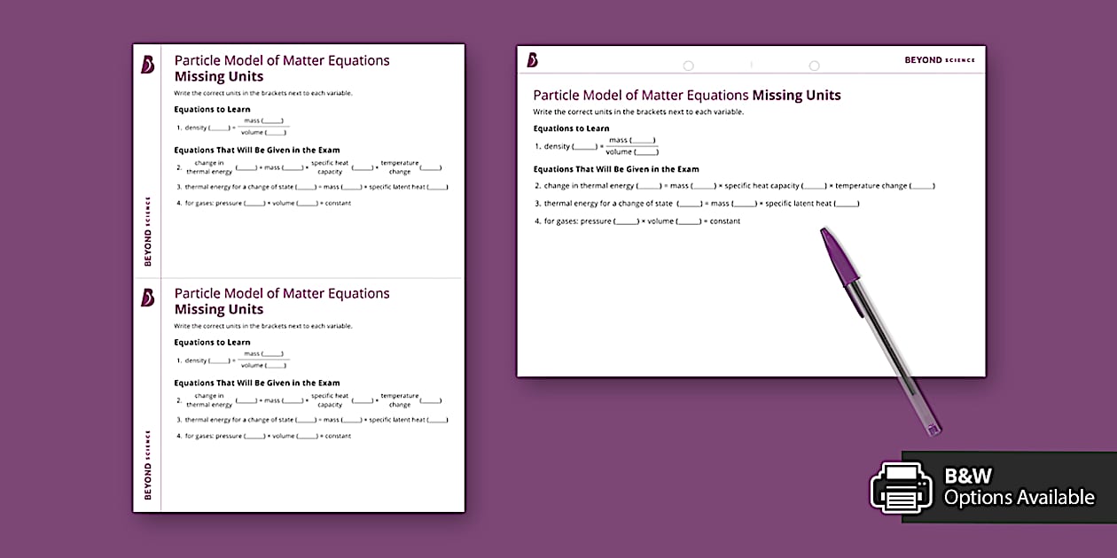 Particle Model of Matter Equations Missing Units - Twinkl Particle Model of Matter Equations Missing Units - Twinkl