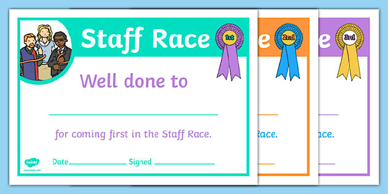 Editable Sports Day Staff Race Certificates (teacher made)