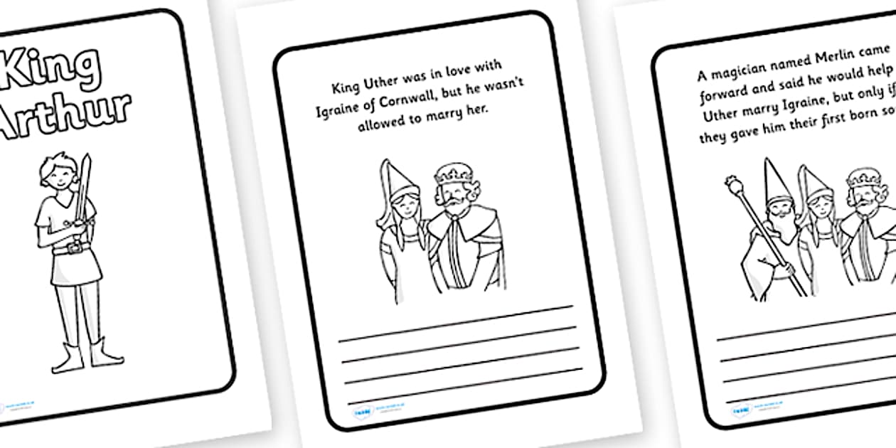 Teacher-made Lined King Arthur Colour-In Story Pages