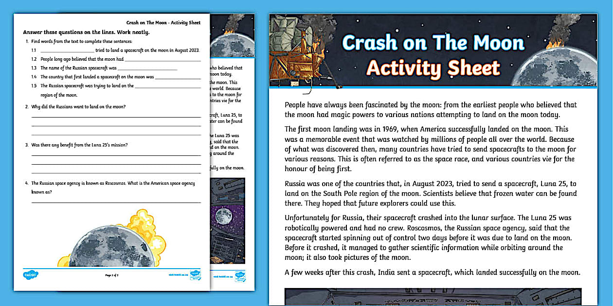 Crash on the Moon - Activity Sheet (teacher made) - Twinkl