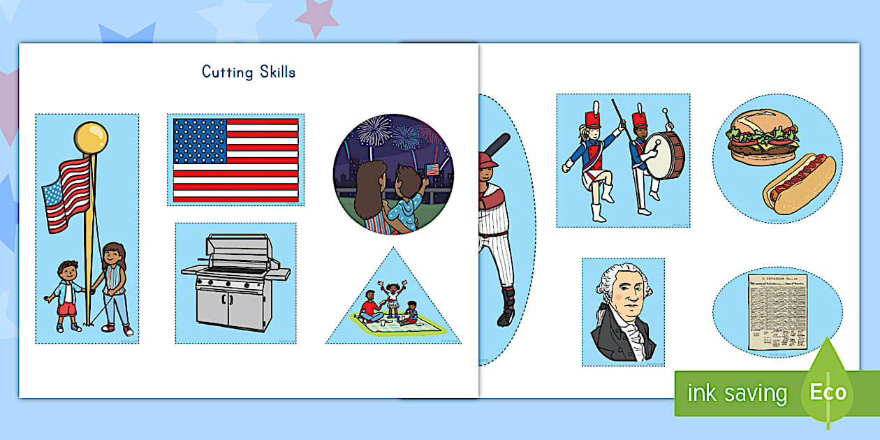 4th of July Cutting Worksheet | Independence Day | Twinkl USA