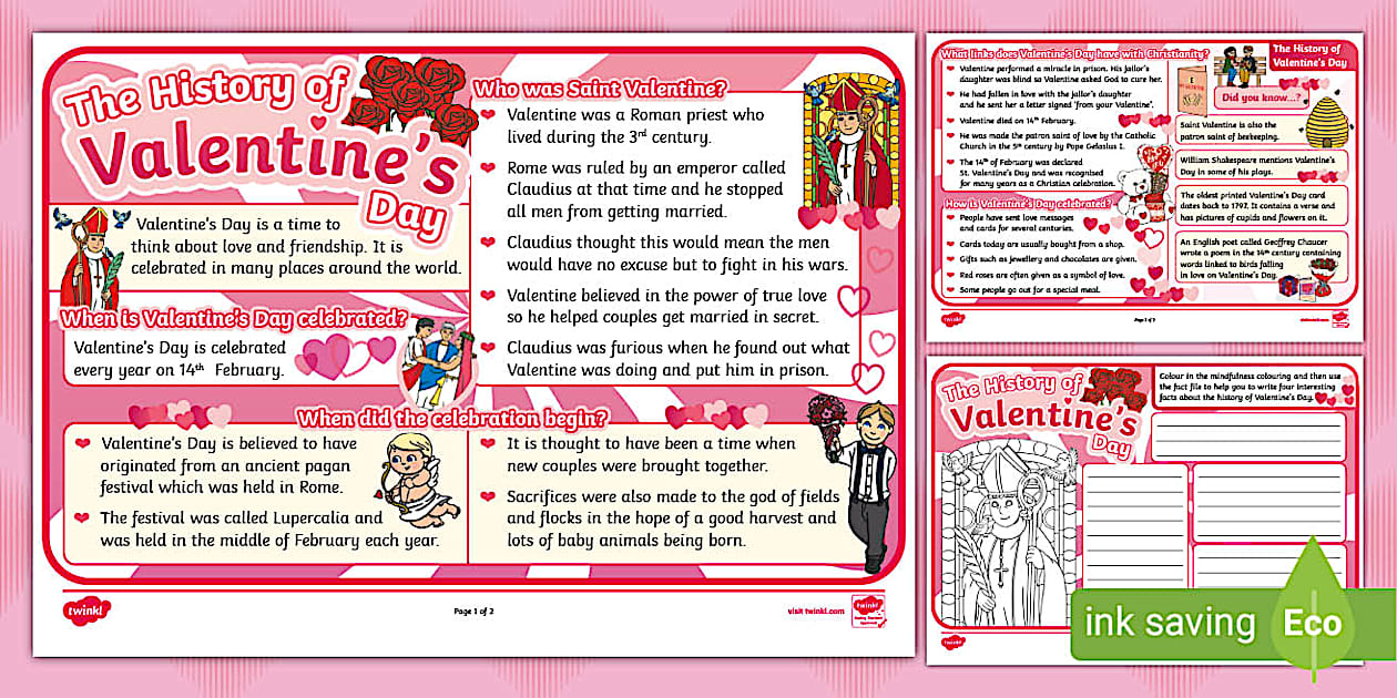 The History of Valentine's Day Fact File and Colouring Sheet