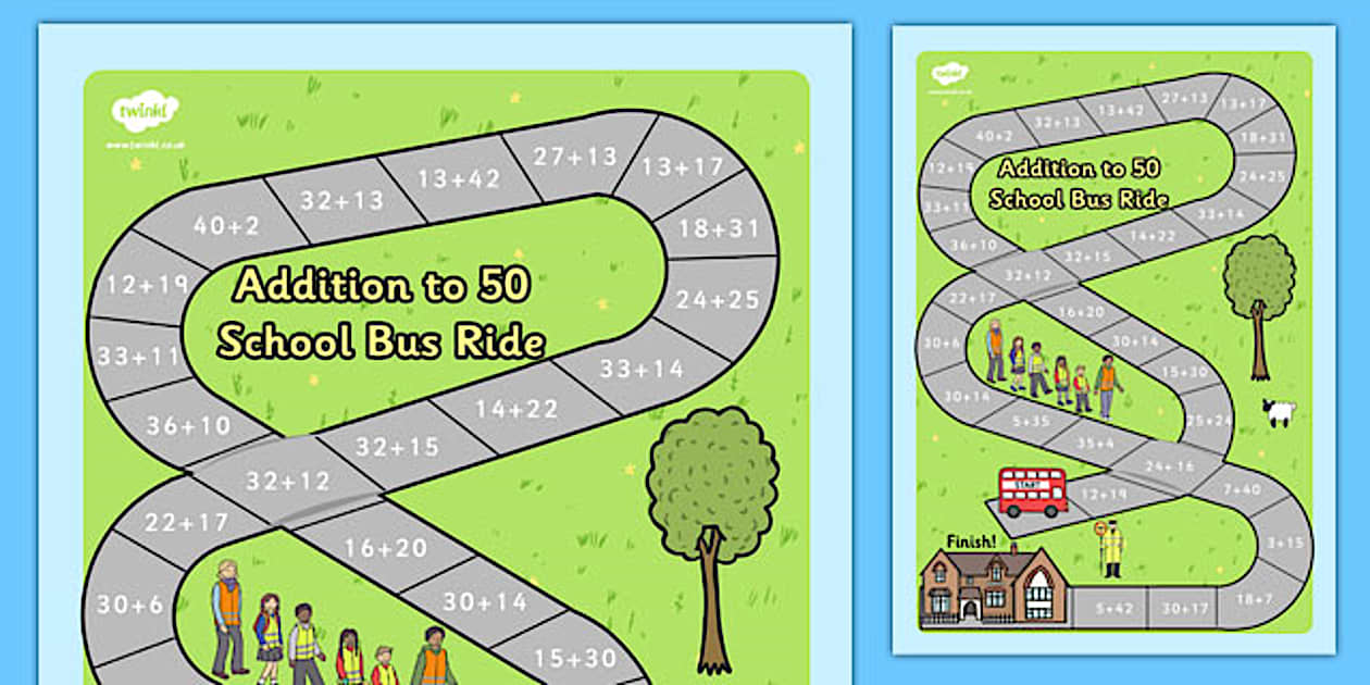 Addition to 50 Bus Board Game (teacher made) - Twinkl