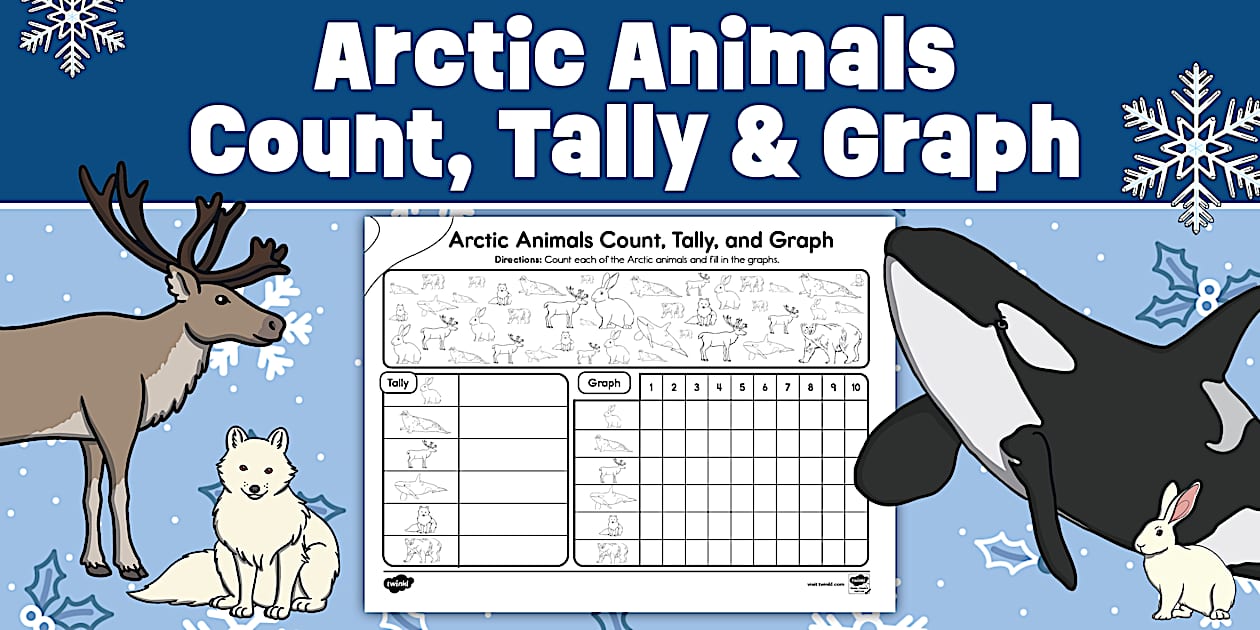First Grade Arctic Animals Count, Tally, and Graph Worksheet