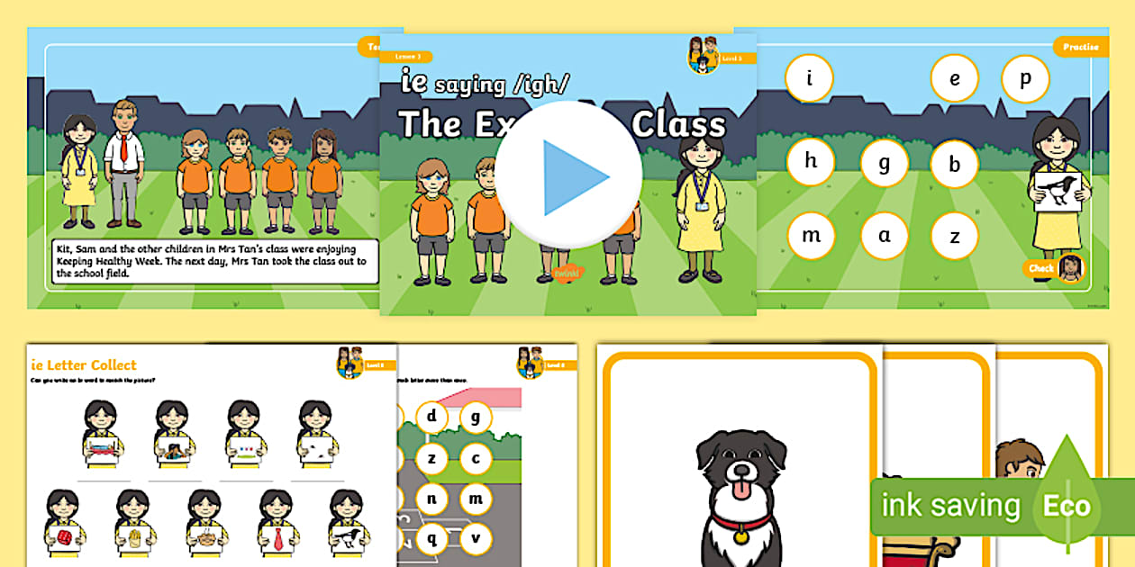 'ie' saying /igh/ Phonics Lesson Pack (teacher made)