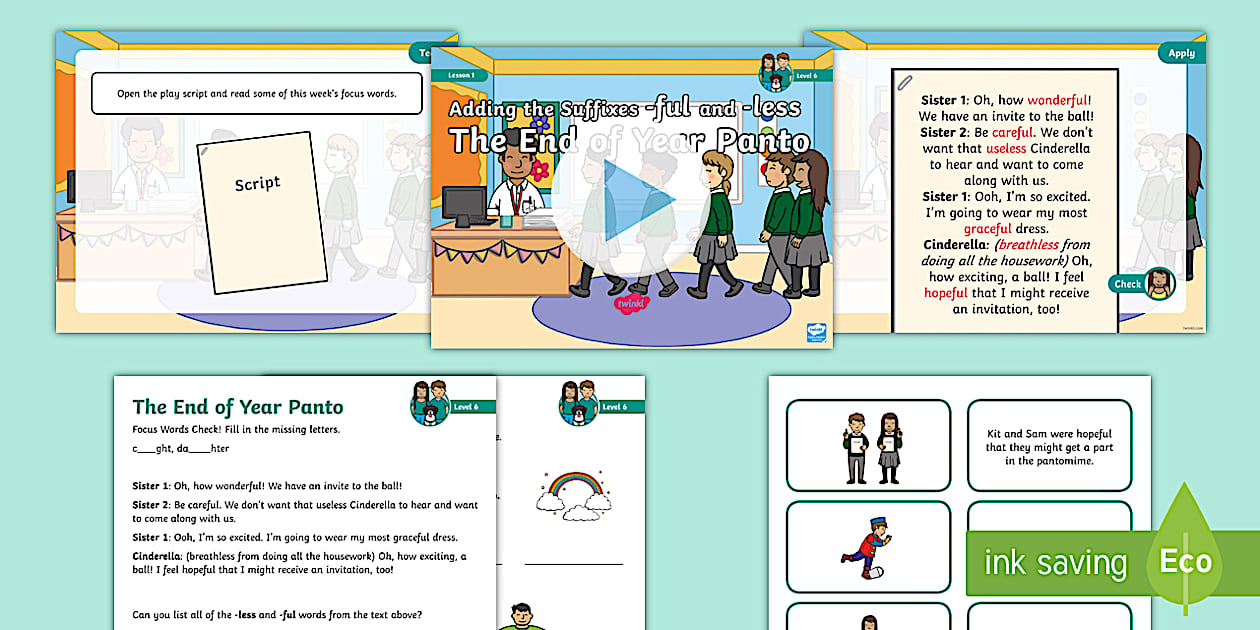 Adding -ful and -less Lesson Pack (teacher made) - Twinkl