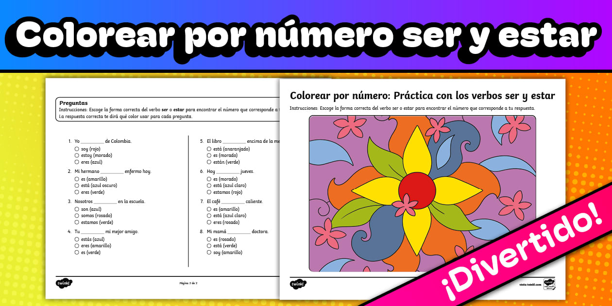 Colorear por número: Práctica con los verbos ser y estar