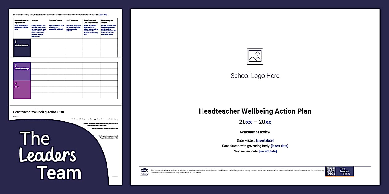 Headteacher Wellbeing Action Plan - SLT (Teacher-Made)